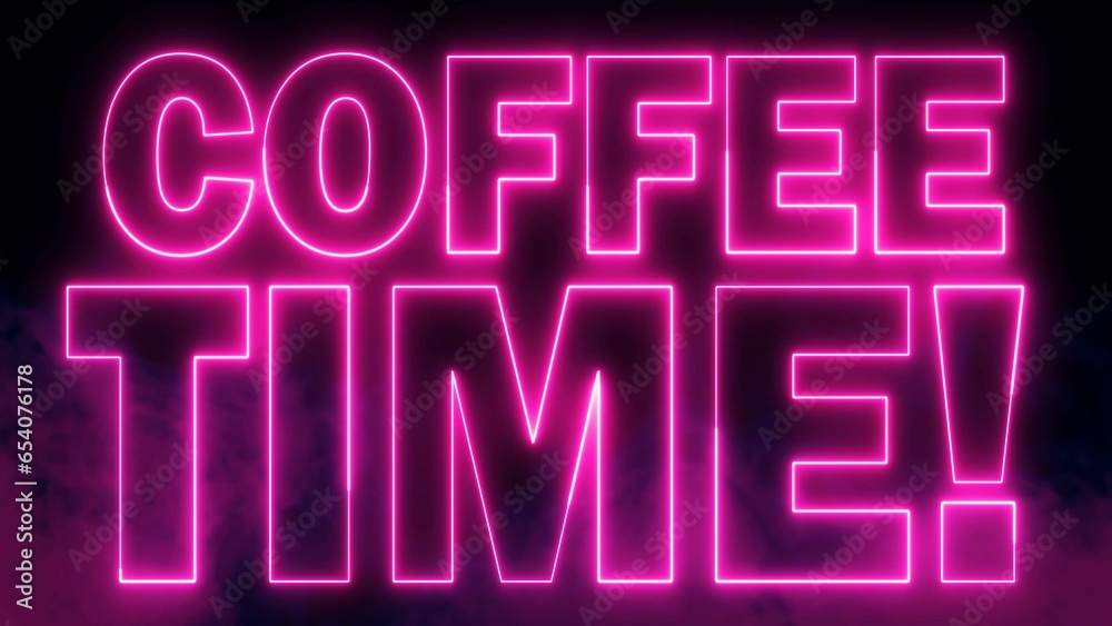 Coffee Time text font with neon light. Luminous and shimmering haze ...