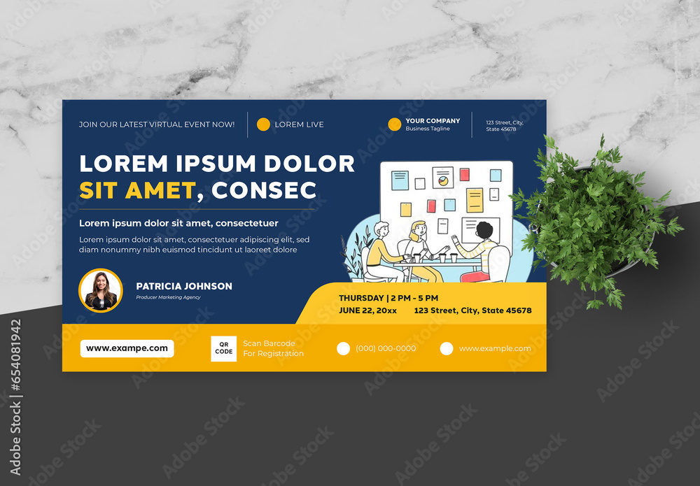 Blue and Yellow Virtual Planning Event Eposter Stock Template | Adobe Stock