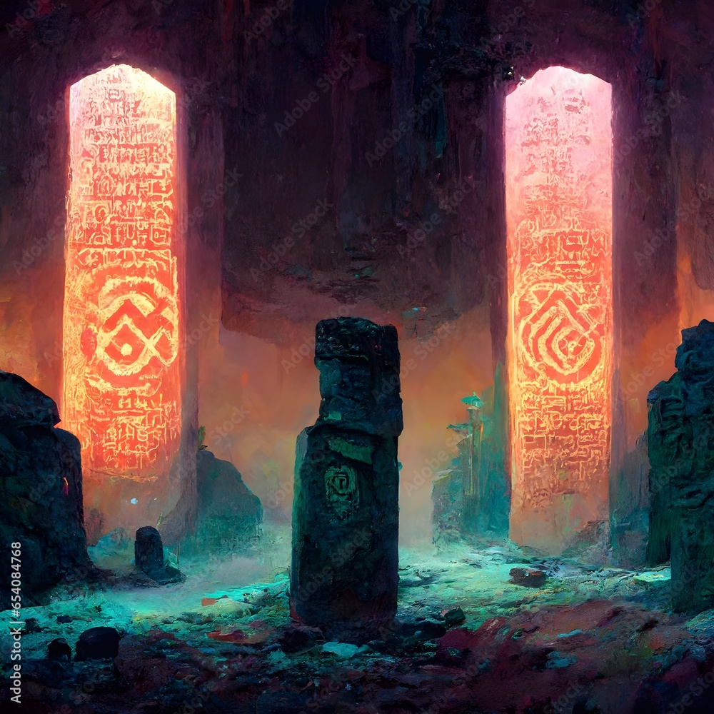 decopunk runes in ancient ghostcore temple Stock Illustration | Adobe Stock