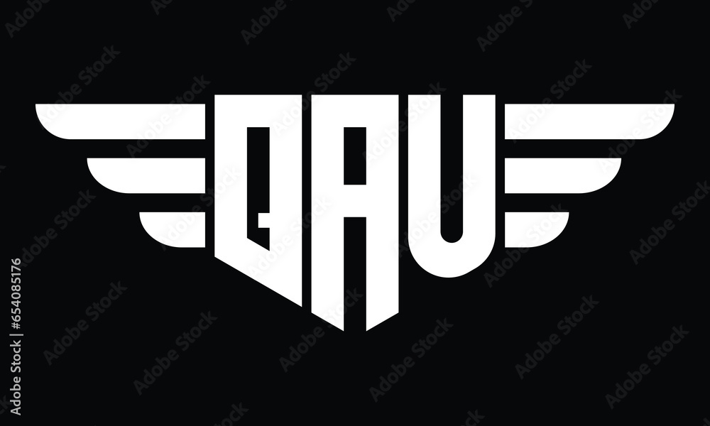 QAU three letter logo, creative wings shape logo design vector template ...