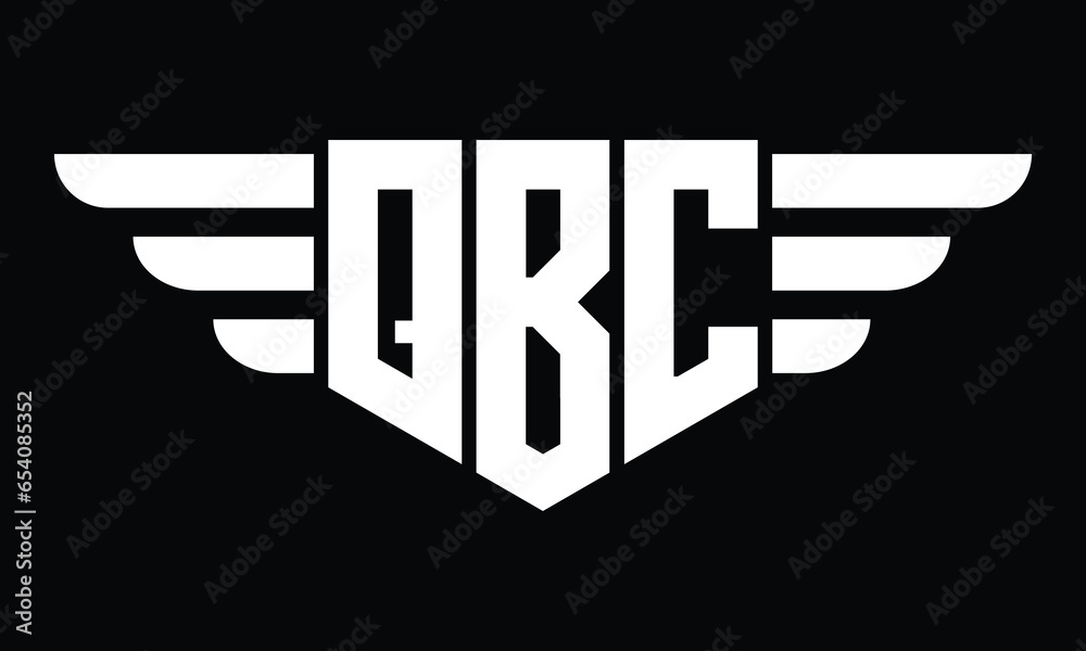 QBC three letter logo, creative wings shape logo design vector template ...