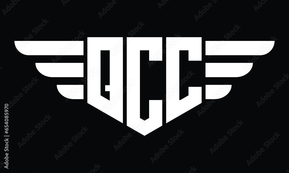 QCC three letter logo, creative wings shape logo design vector template ...