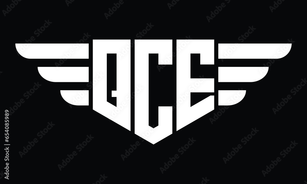 QCE three letter logo, creative wings shape logo design vector template ...