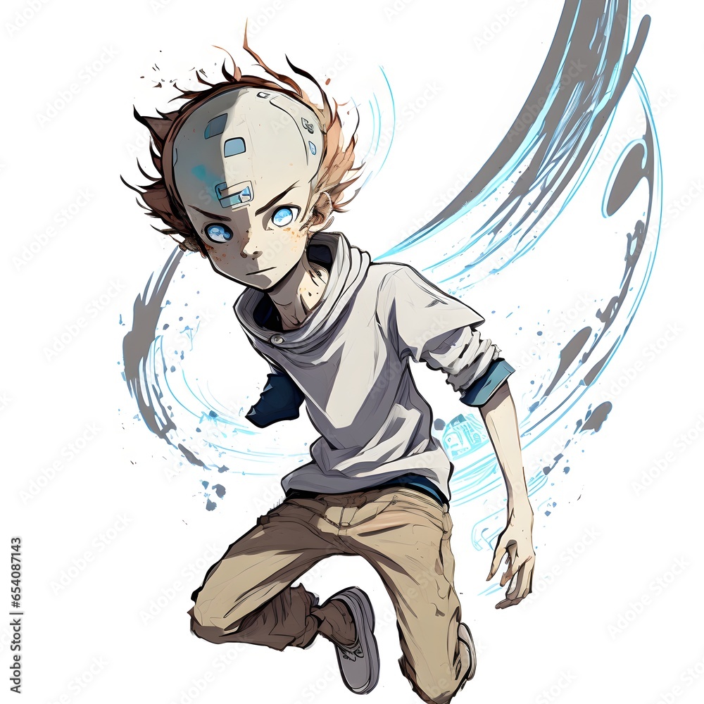 16 year old boy multy posed manga white background using levitation ...