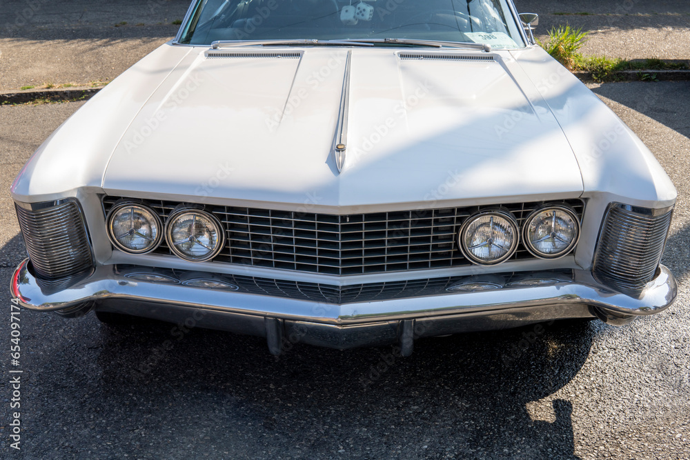 Snohomish, WA, USA - 25 September 2022. Headlights of white Buick ...
