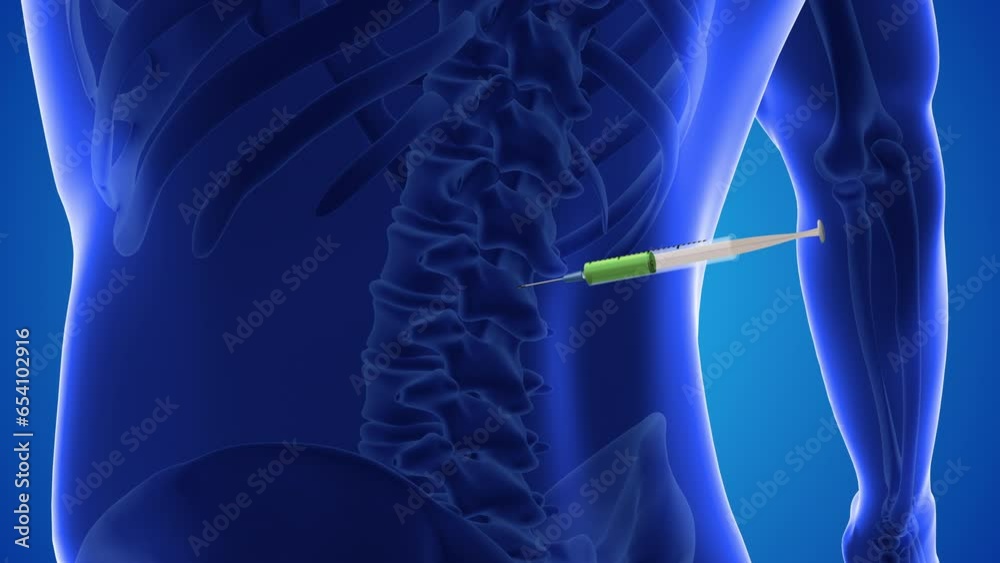 An animation shows stem cells being injected into a spine สต็อกวิดีโอ ...