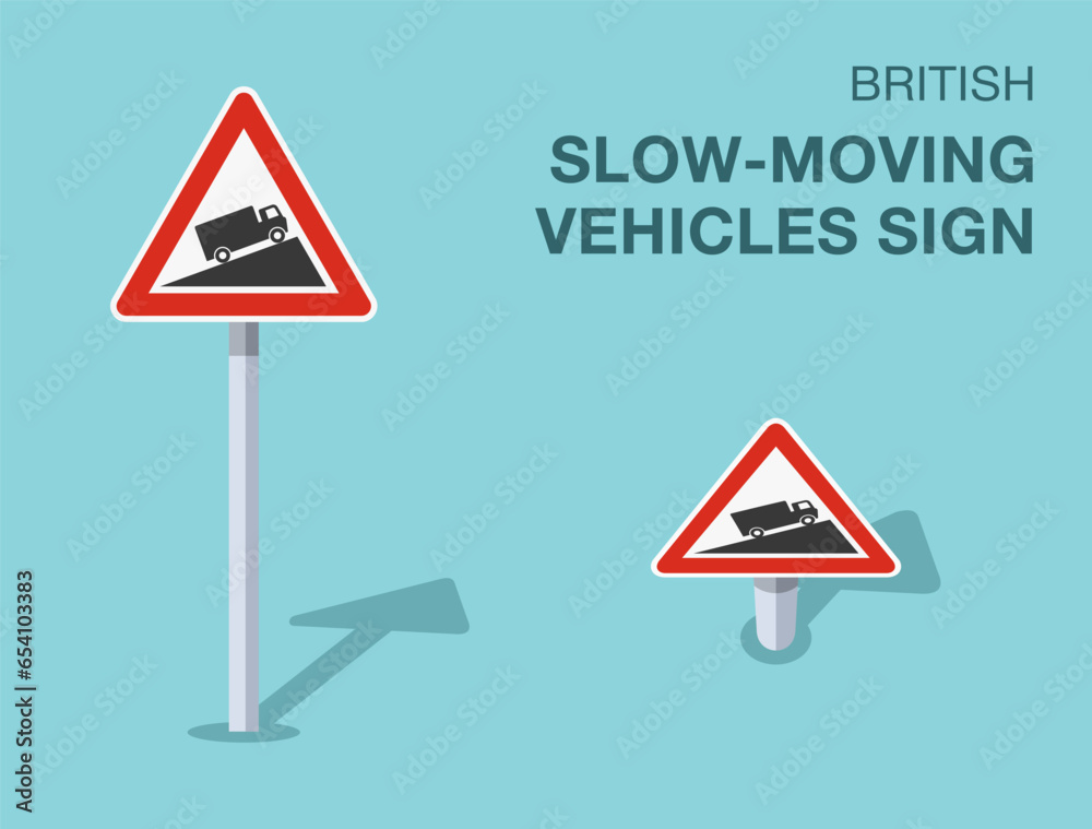 Traffic regulation rules. Isolated British slow-moving vehicles sign ...