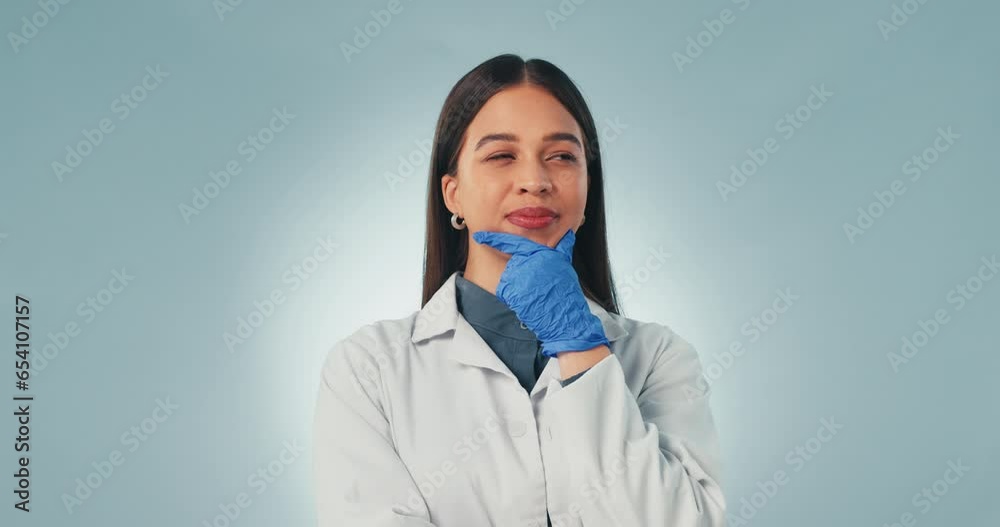 Vidéo Stock Medical, thinking and woman with research, idea and problem ...