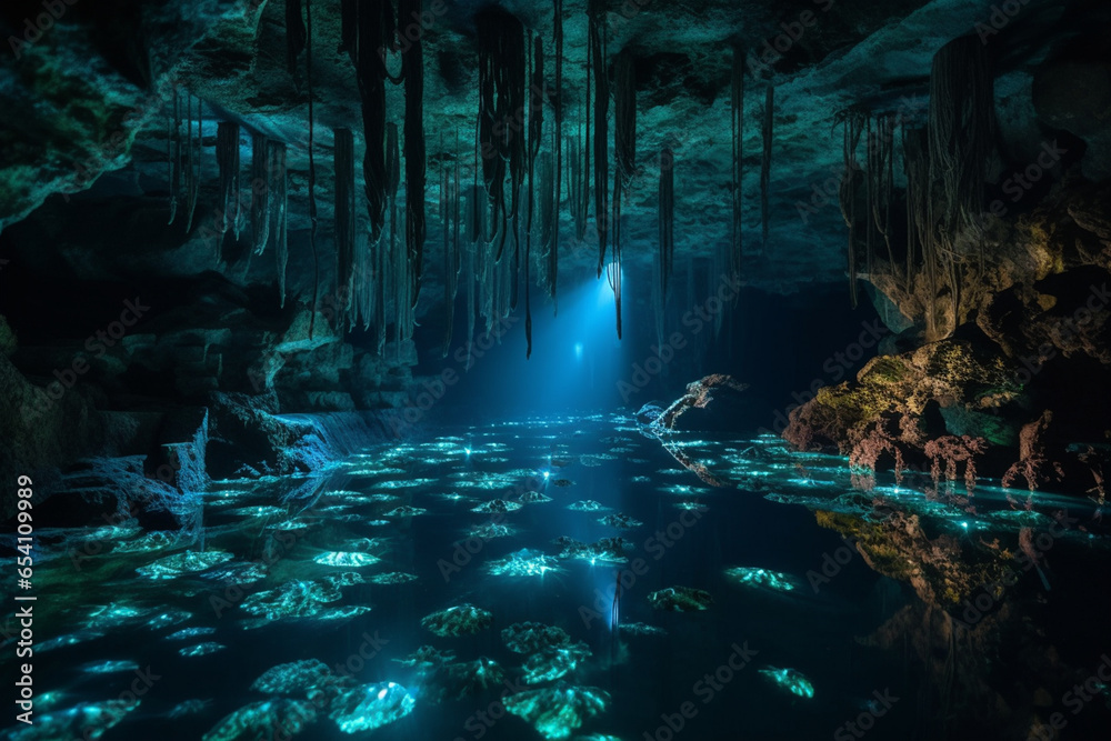 Beneath a cascading waterfall, a hidden grotto reveals a symphony of ...