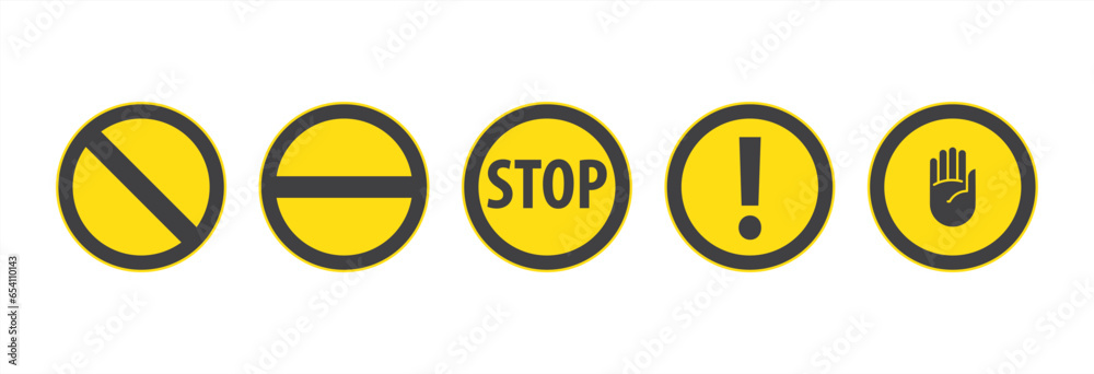 Caution signs. Symbols danger and warning signs. Simple set of Round ...