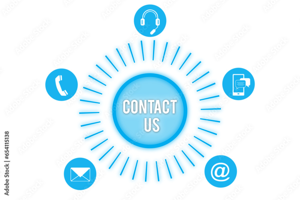 Digital png illustration of communication symbols with contact us text ...