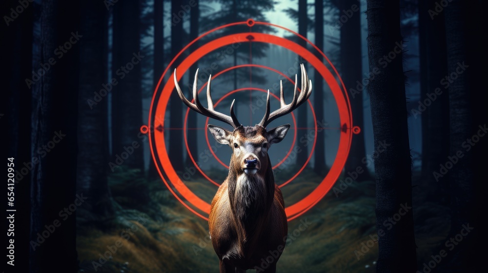 Deer in the woods, crosshair archery target rings. Deer hunting season ...