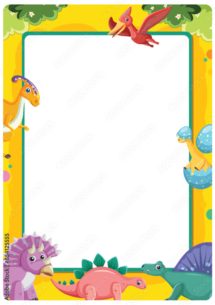 Prehistoric Animals: Many Dinosaurs Border Frame Template Stock Vector ...