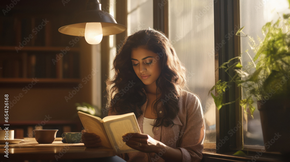 Young indian girl reading book Stock Photo | Adobe Stock