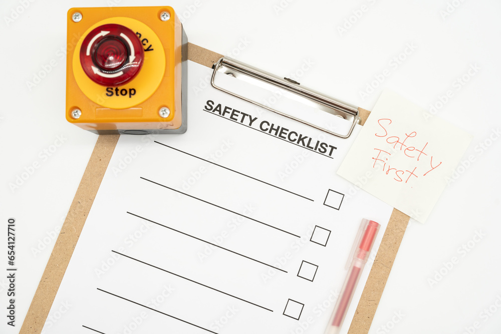 Safety First Text Note. Blank checklist paper during safety audit and ...
