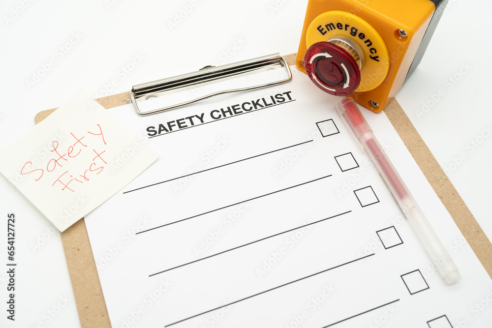 Safety First Text Note. Blank checklist paper during safety audit and ...