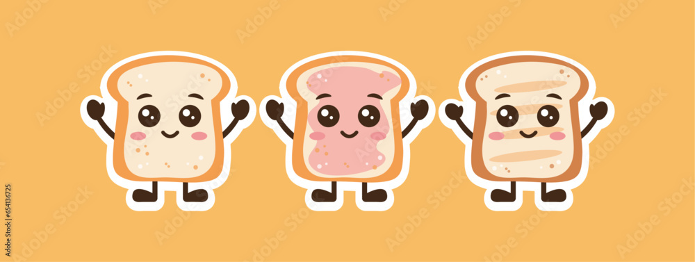 Cute toasts with kawaii faces. Vector illustration Stock Vector | Adobe ...