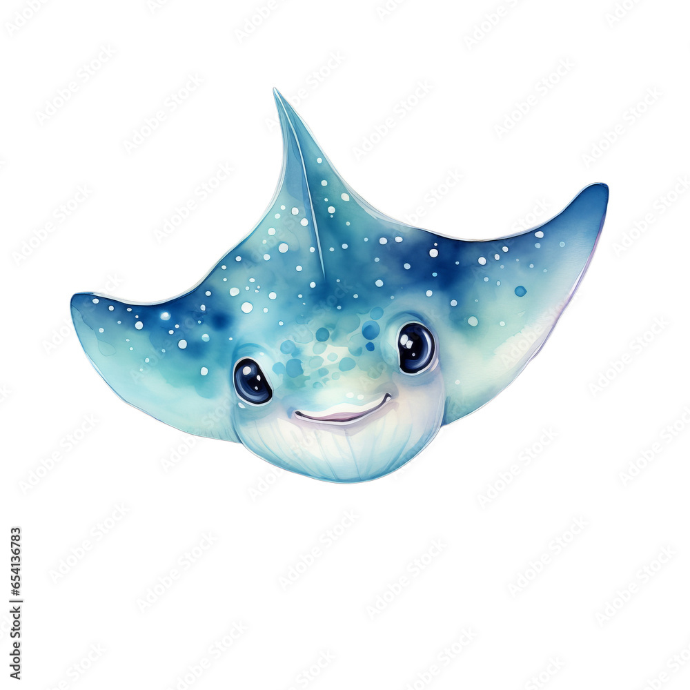 Stingray watercolor clipart on transparent background. Generative AI ...