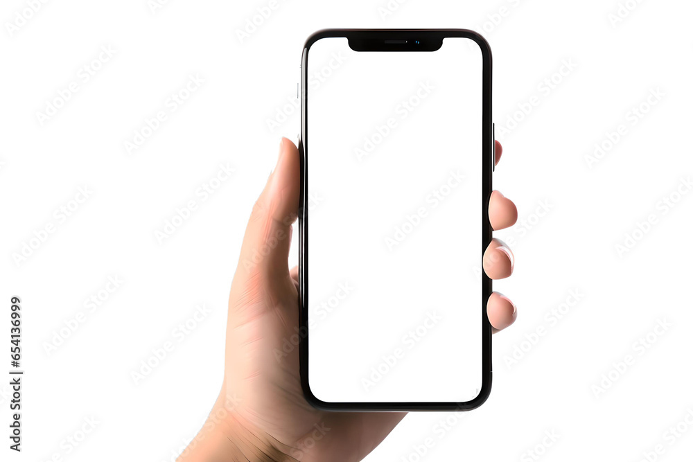 Female Hands-Hold Mobile Phone With Transparent Screen Isolate On a ...