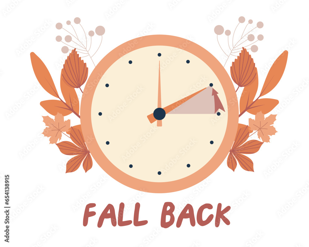 Fall back concept in flat style, change clock back one hour, Daylight ...