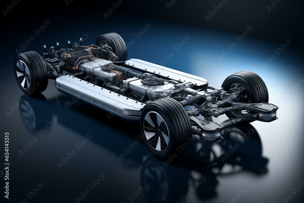 Electric vehicle chassis with dual motors and solid-state battery pack ...
