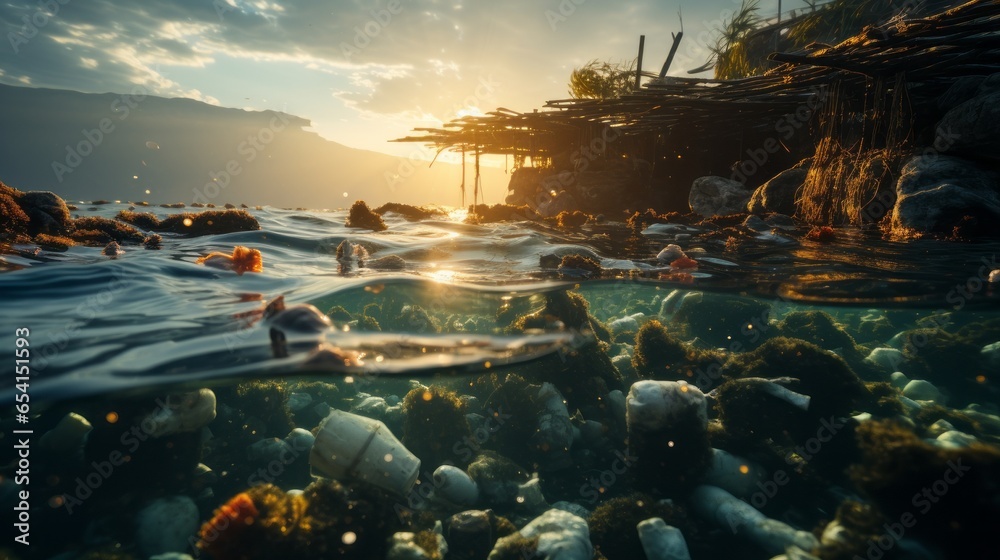 Plastic pollution in the ocean. Plastic waste and pollution in the sea ...