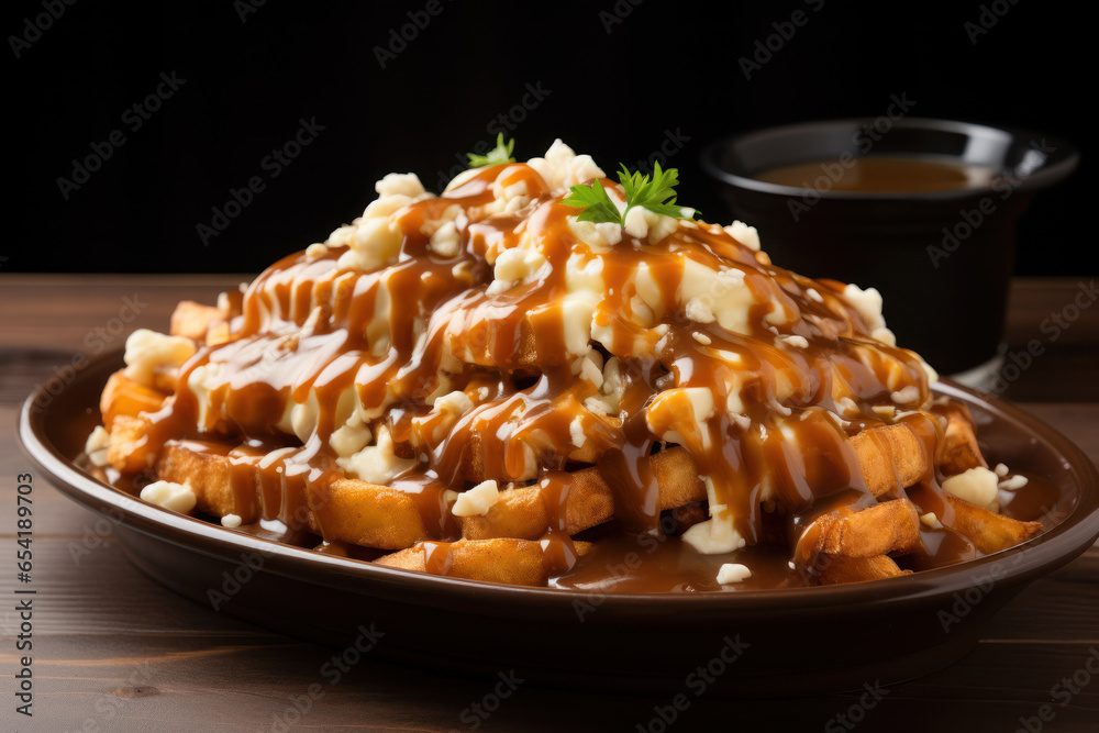 A serving of poutine, a Canadian specialty featuring crispy fries ...