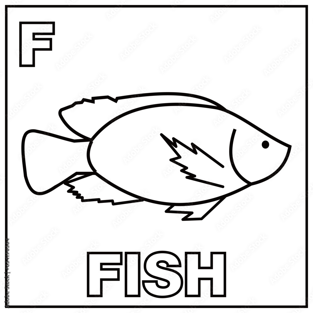 Coloring book for children. Alphabet f fish. Vector illustration ...