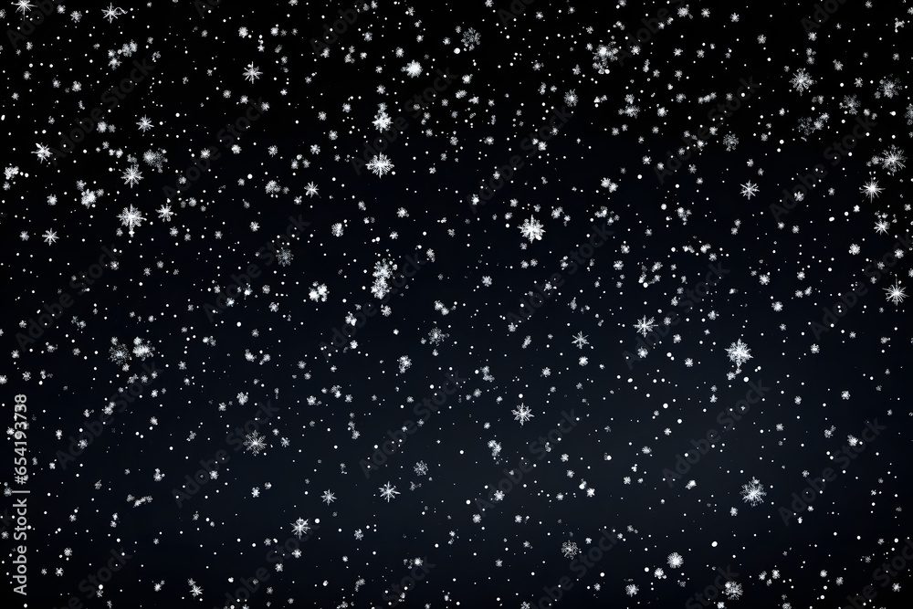 Snowflakes falling gently against the backdrop of a dark night sky ...