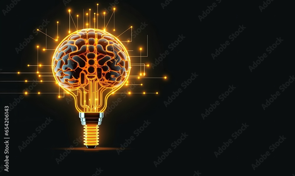 Bulb like robotic human brain with detailed circuits. Concept art of ...