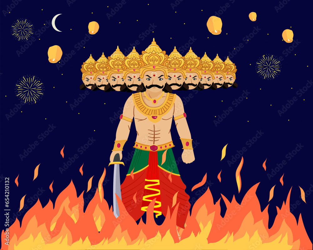 Photo Indian festival Dussehra greeting with Ravana Dahan vijaya ...