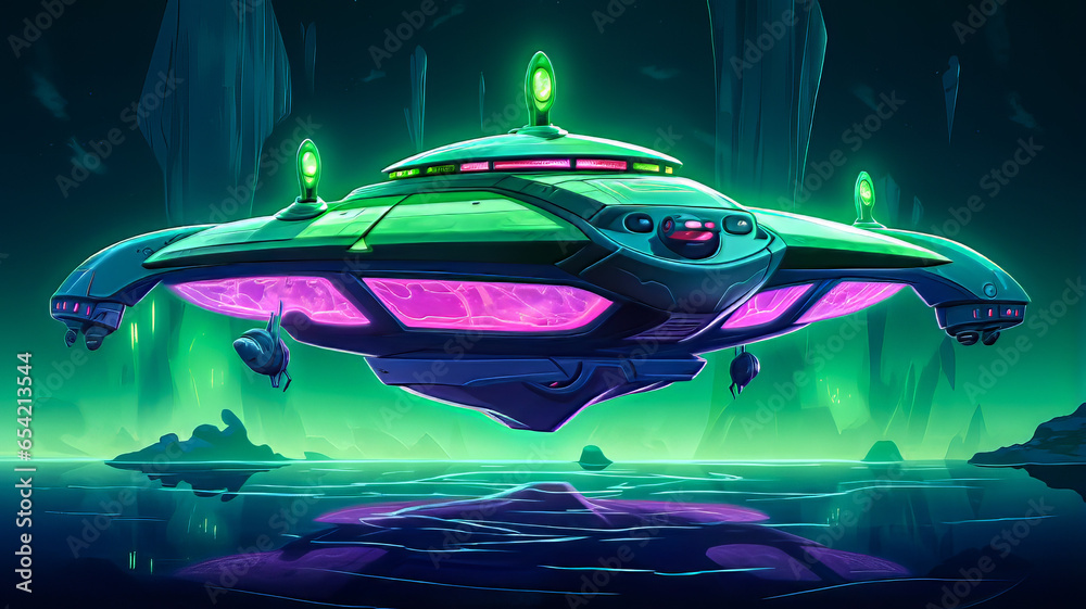 Cartoon Alien Spaceship. Generative AI. A digital illustration of a ...