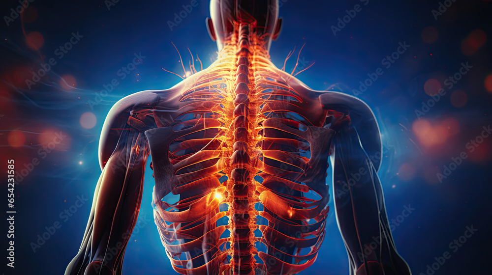 human body spine anatomy illustration with medical chronic back pain on ...
