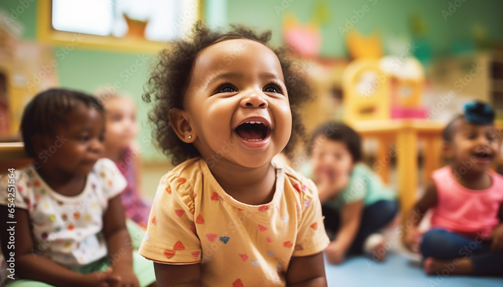 multicultural daycare center with African American toddler babies ...
