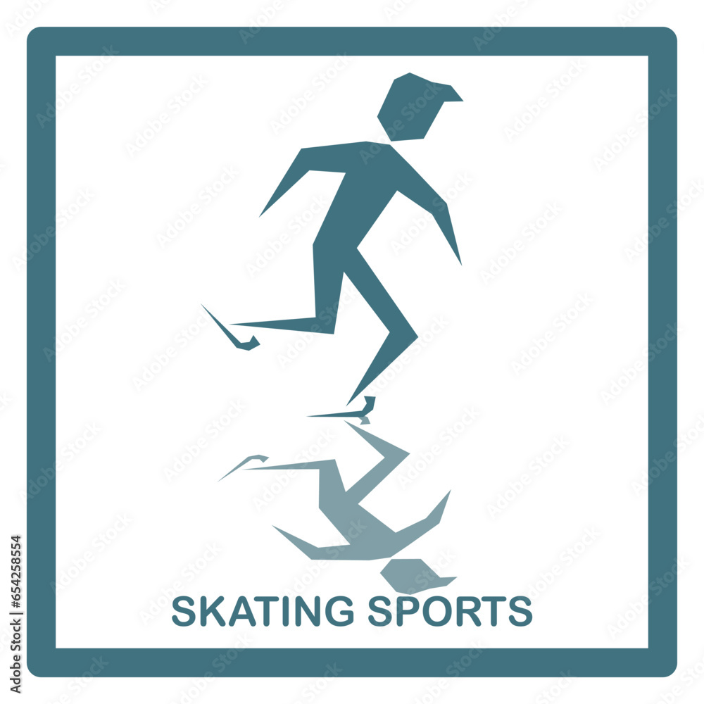Skating. Skater icon with shadow. Drawing of a speed skater for posters ...