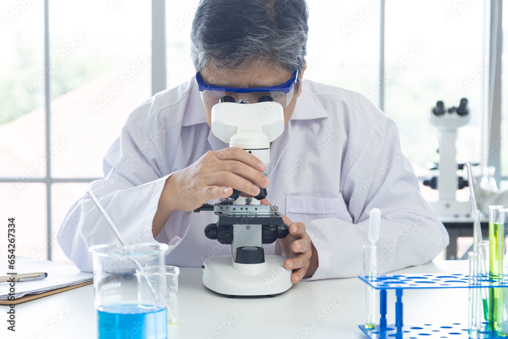 The ability of elderly employee working in science laboratory, senior ...