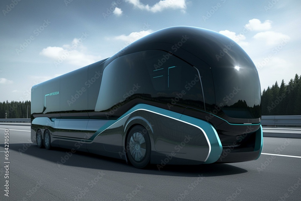 Futuristic lorry with enhanced safety features, moving towards ...
