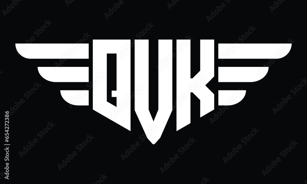QVK three letter logo, creative wings shape logo design vector template ...