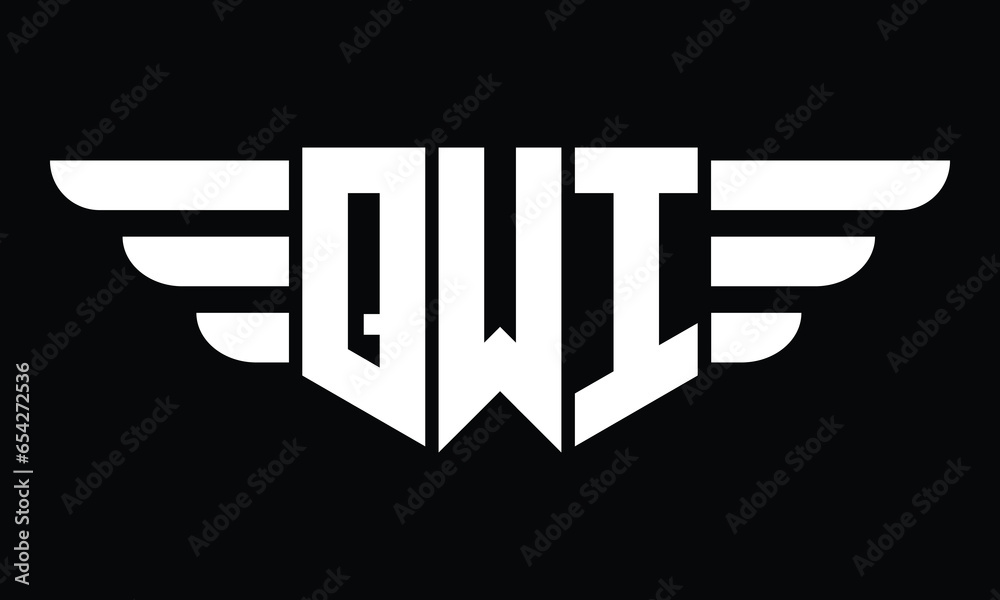 QWI three letter logo, creative wings shape logo design vector template ...