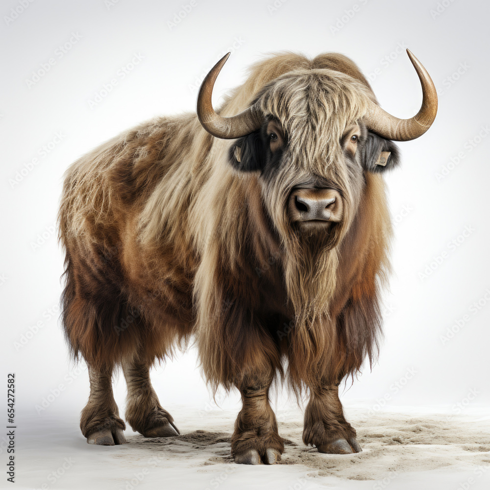 wild Tartary cow yak animal hairy cattle on white background Stock ...