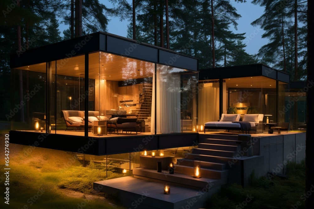 Contemporary lavish villa outdoors embraced by minimalistic design ...