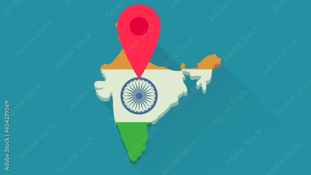 India location animation loop with red location marker jumping on 3D ...