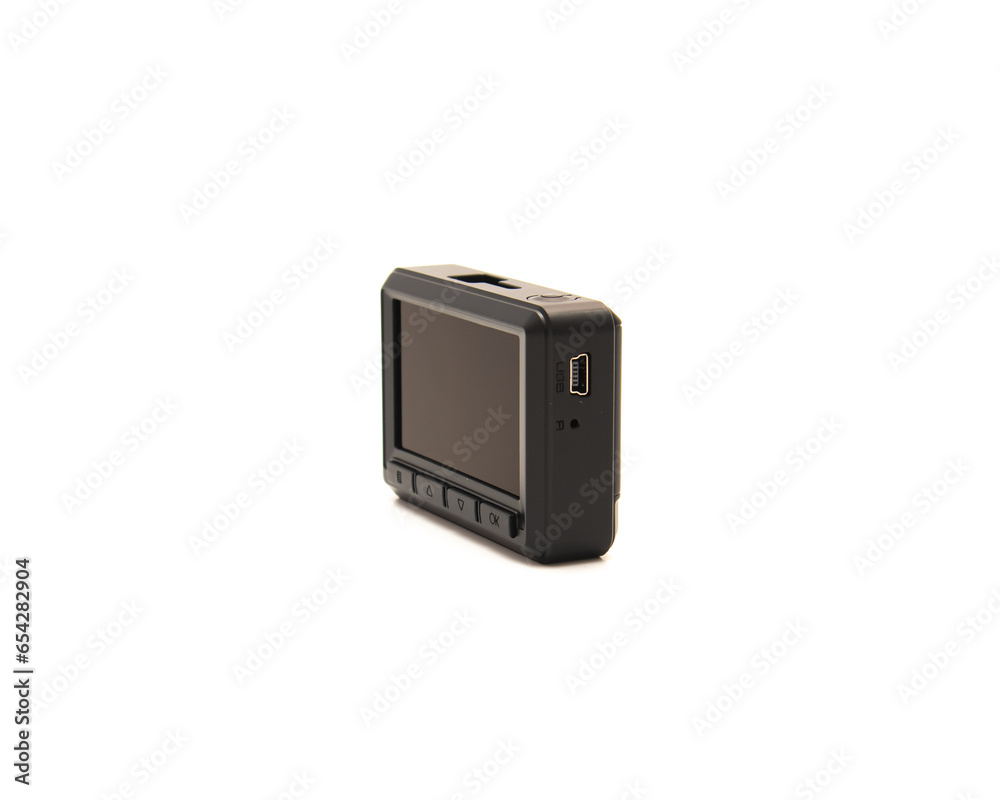 Side view black dash cam camera with USB-A power input, navigation ...