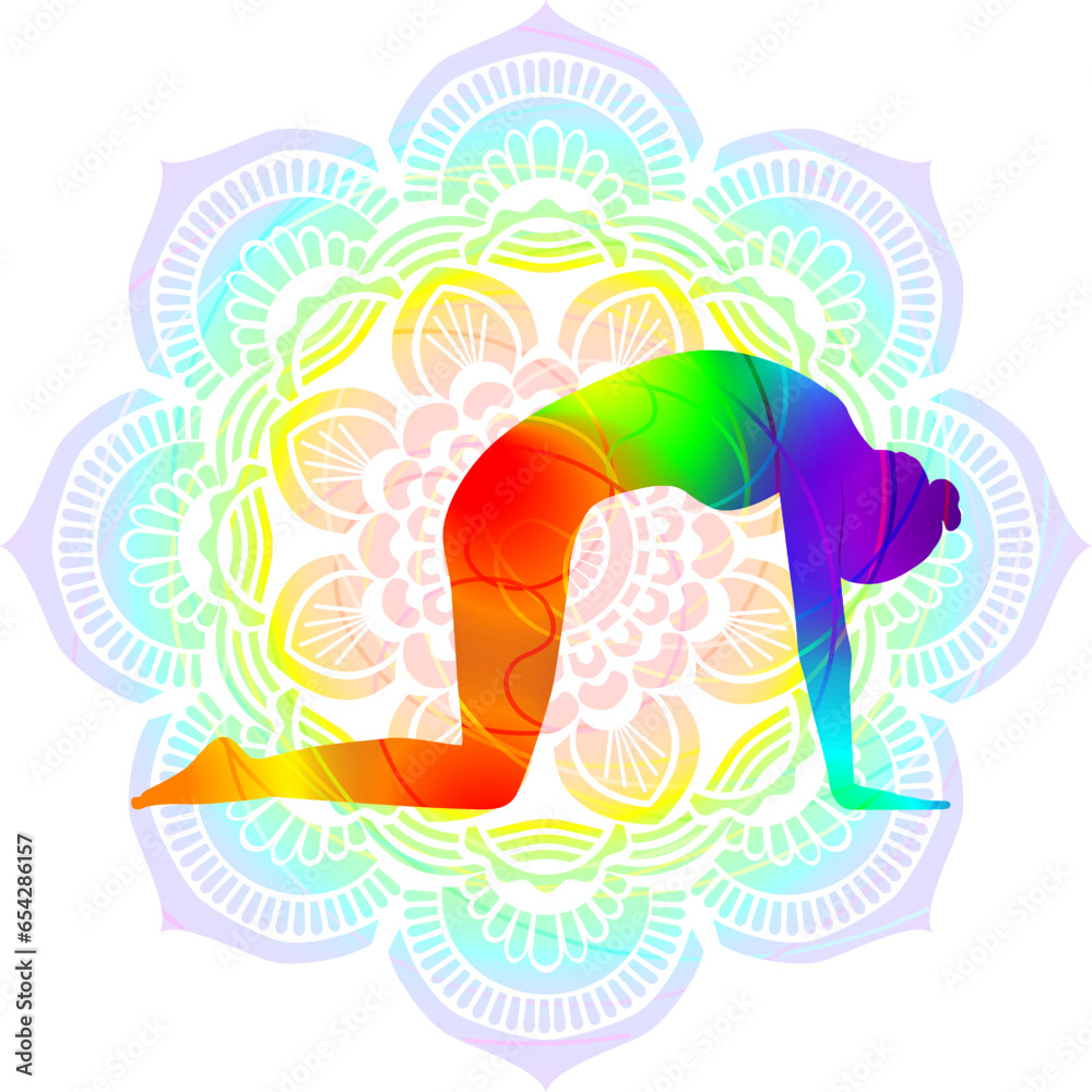 Colorful silhouette yoga posture. Cat pose. Marjariasana or Bidalasana ...