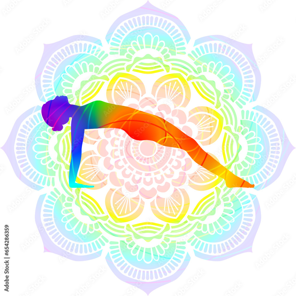 Colorful silhouette yoga posture. Upward Plank pose or Reverse Plank ...
