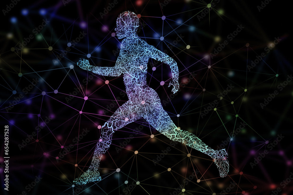 Graphics, illustration of man running and digital transformation ...