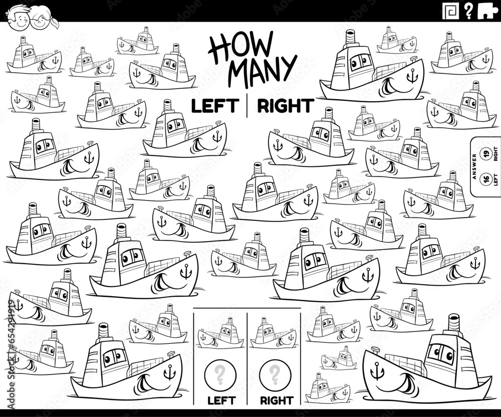 counting pictures of cartoon ship coloring page Stock Vector | Adobe Stock