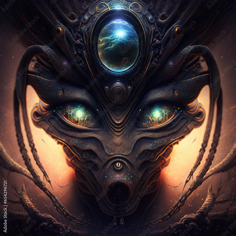 a Benevolent Three-Eyed Alien with Glowing Middle Eye and Intriguing ...
