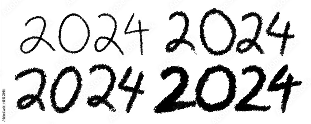 Set of messy hand drawn 2024 grunge calligraphic designs. Chalk hand ...