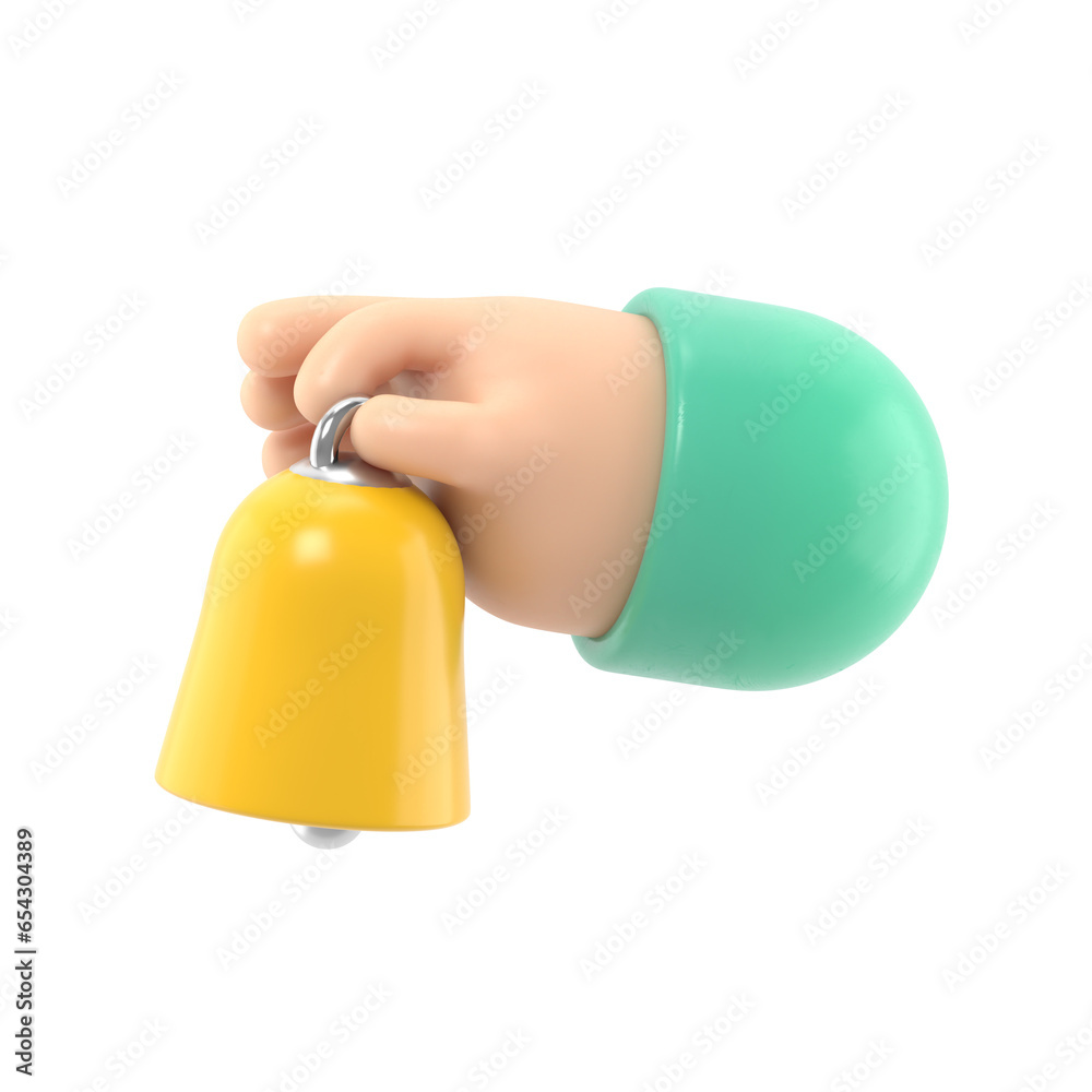 Cartoon Gesture Icon Mockup.Cartoon hand holding bell.Supports PNG ...